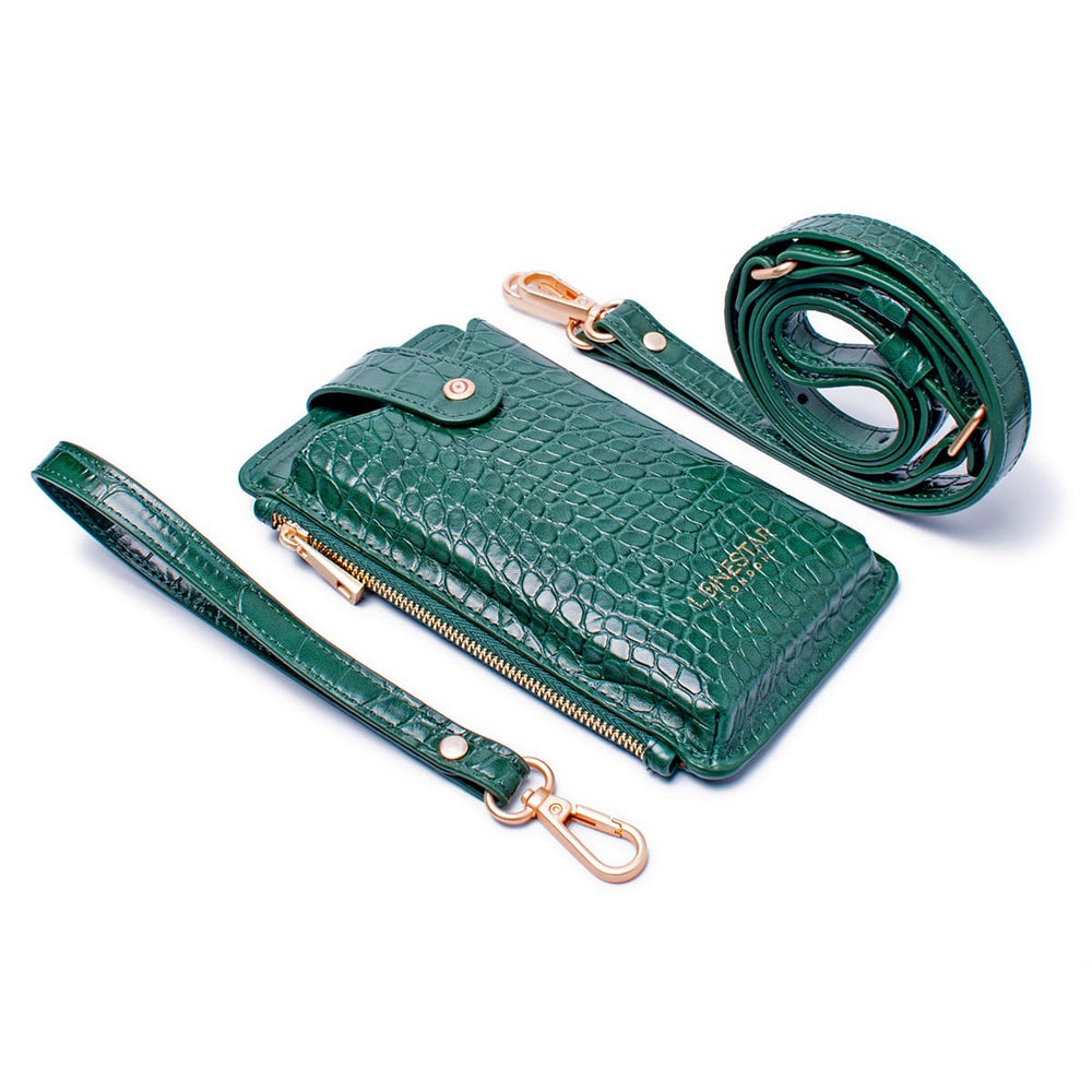 Alya Phone Case Bag: Rain Forest Green Leather Elegance