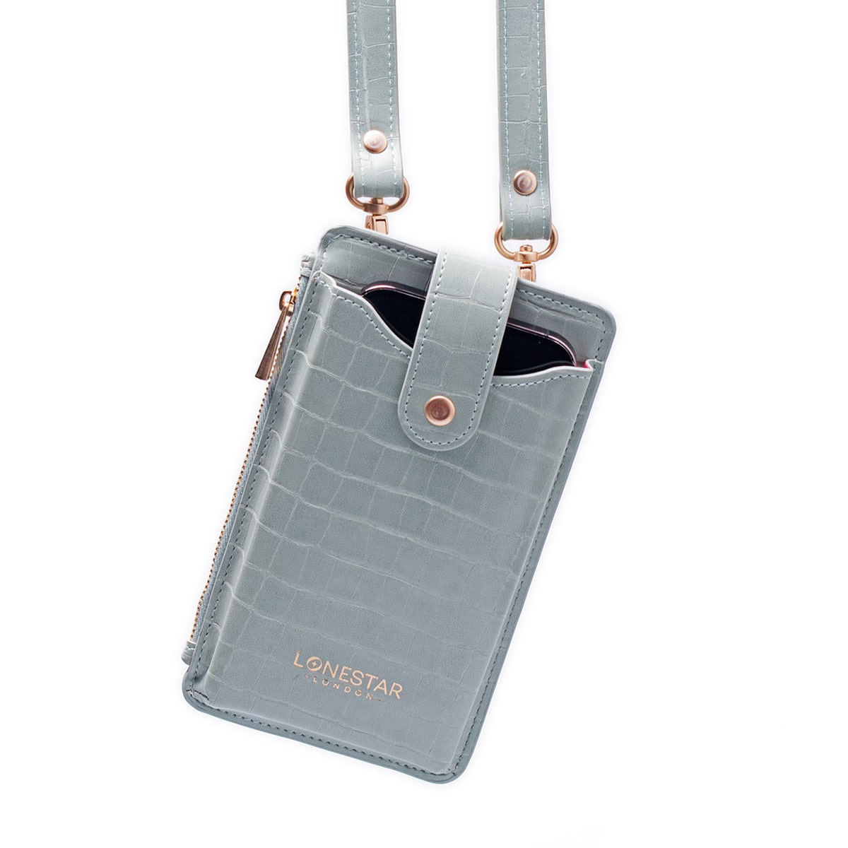 Stylish Alya Phone Case Bag in Vintage Teal Leather